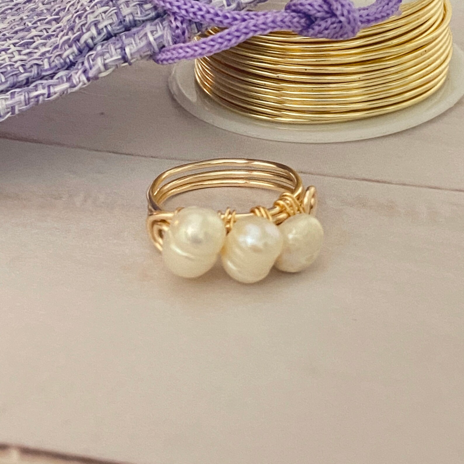 Freshwater Pearl Ring Gold Wire Ring Pearl Ring Wire - Etsy