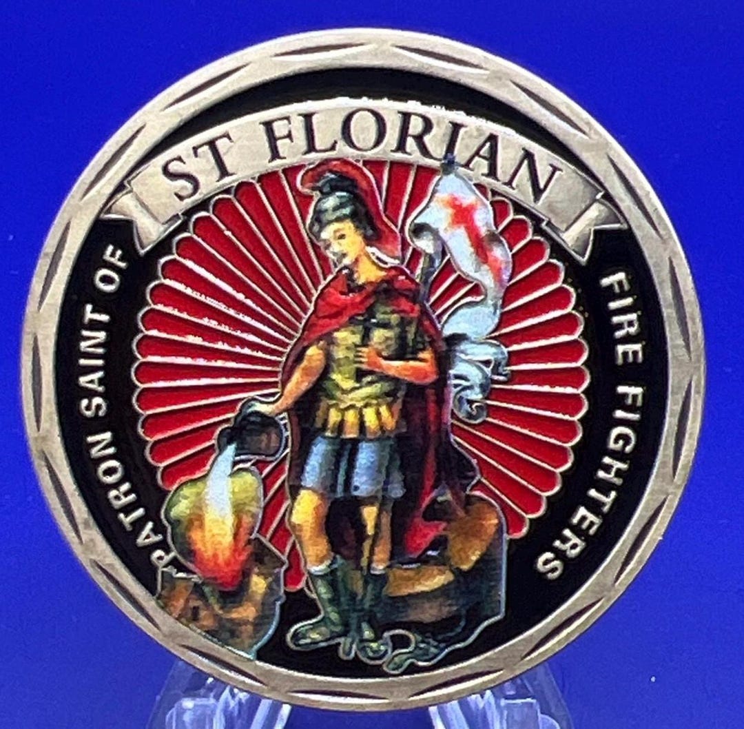 Firefighter Challenge Coin With St Florian and Fireman in Fire Suit on ...