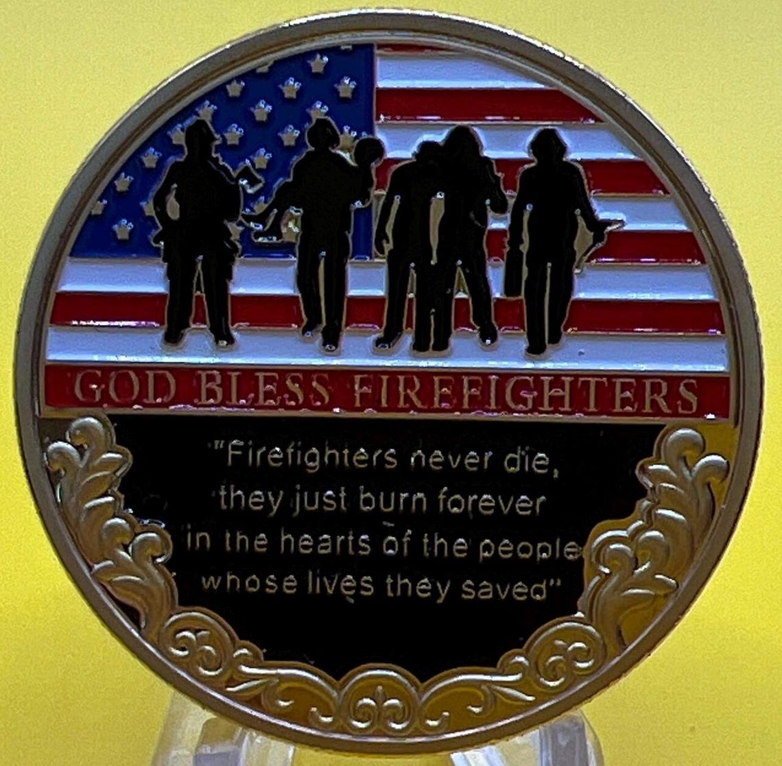 Fireman Challenge Coin God Bless Our Firefighters Bravery and Courage ...