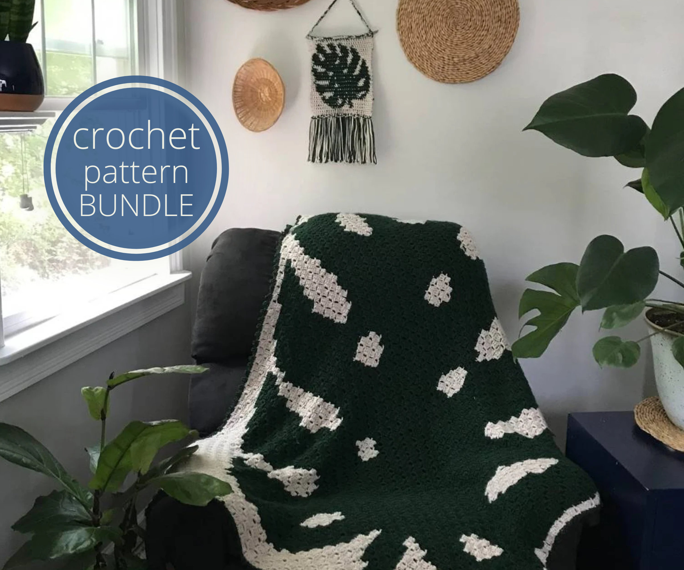Monstera Leaf Crochet BUNDLE. Tapestry and Blanket Patterns: Monstera ...