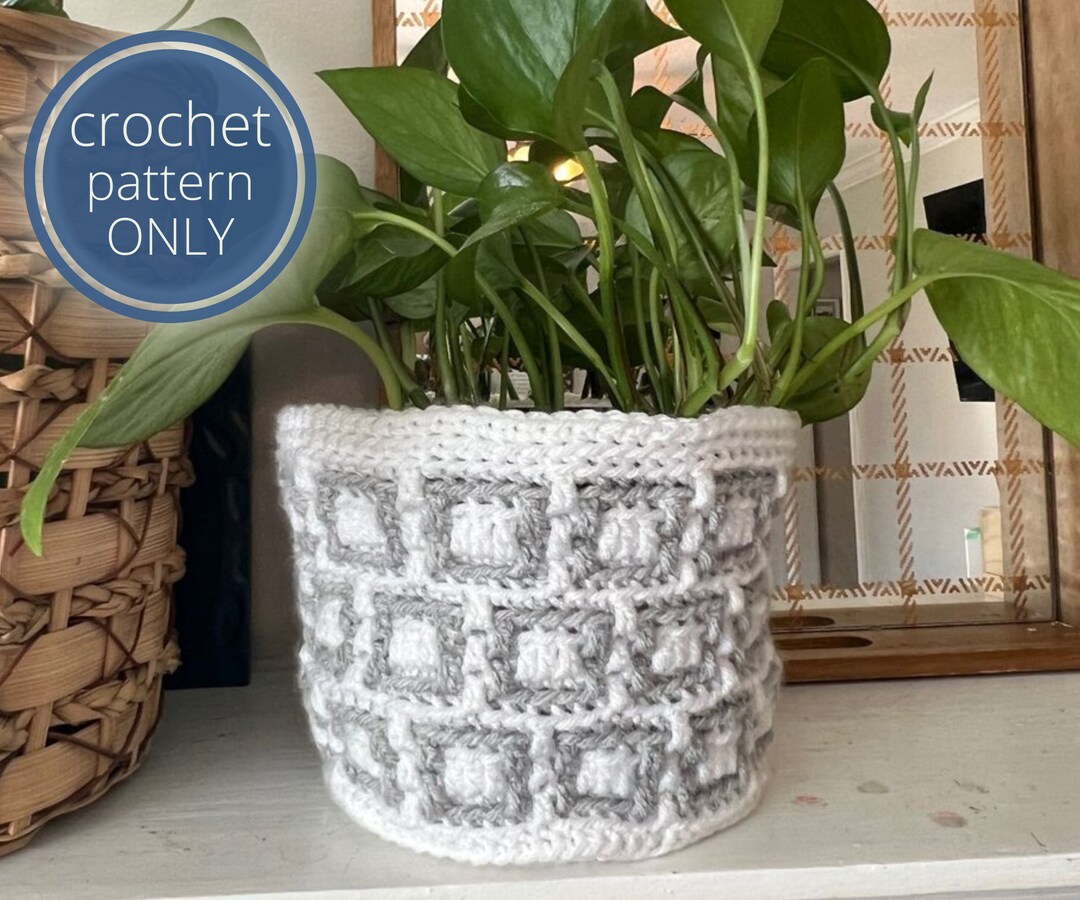 Mosaic Plant Pot Cover Crochet PATTERN, Overlay Mosaic Chart, Worsted ...