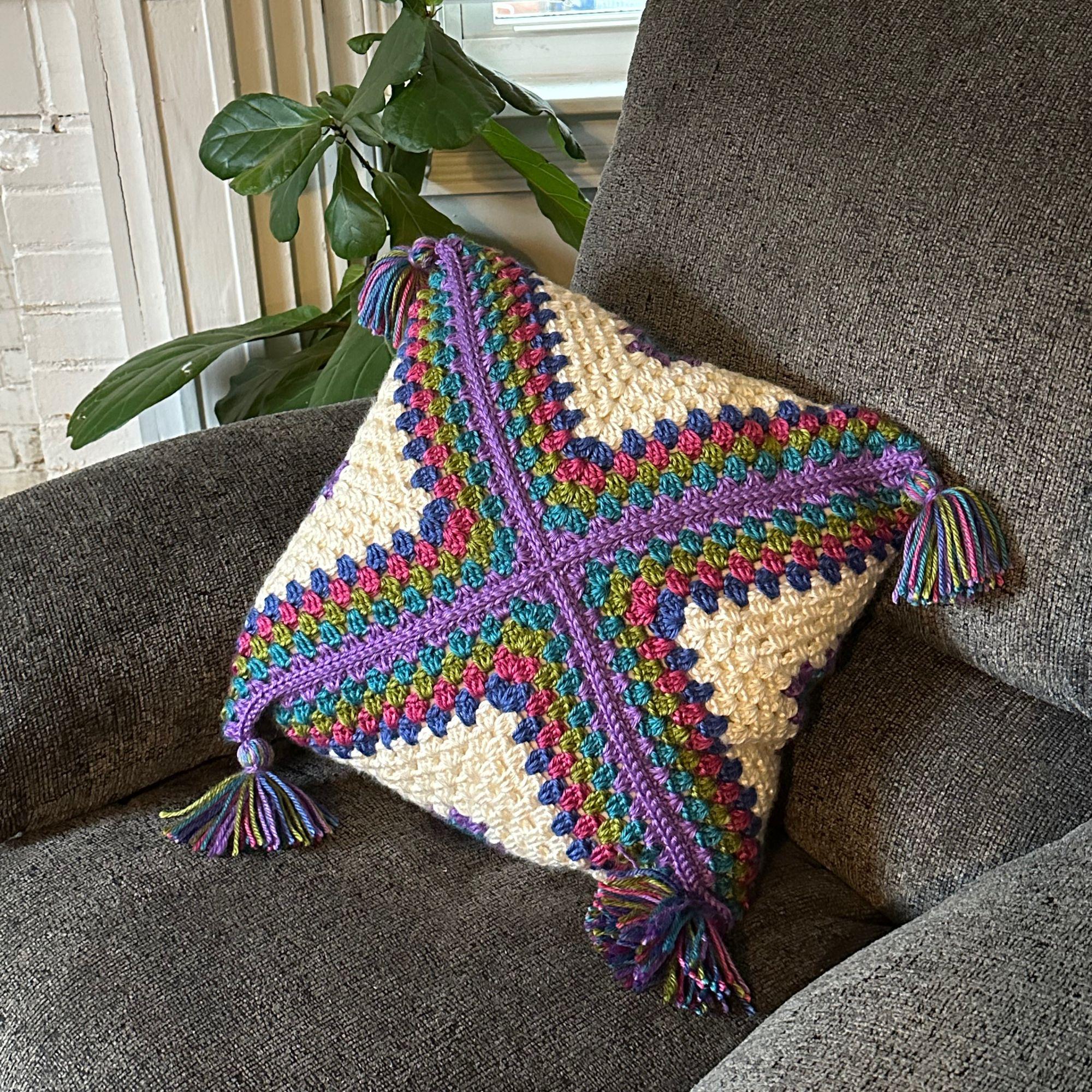 Rainbow Granny Square Pillow Crochet Pattern: Boho Tassels (PDF Pattern ...