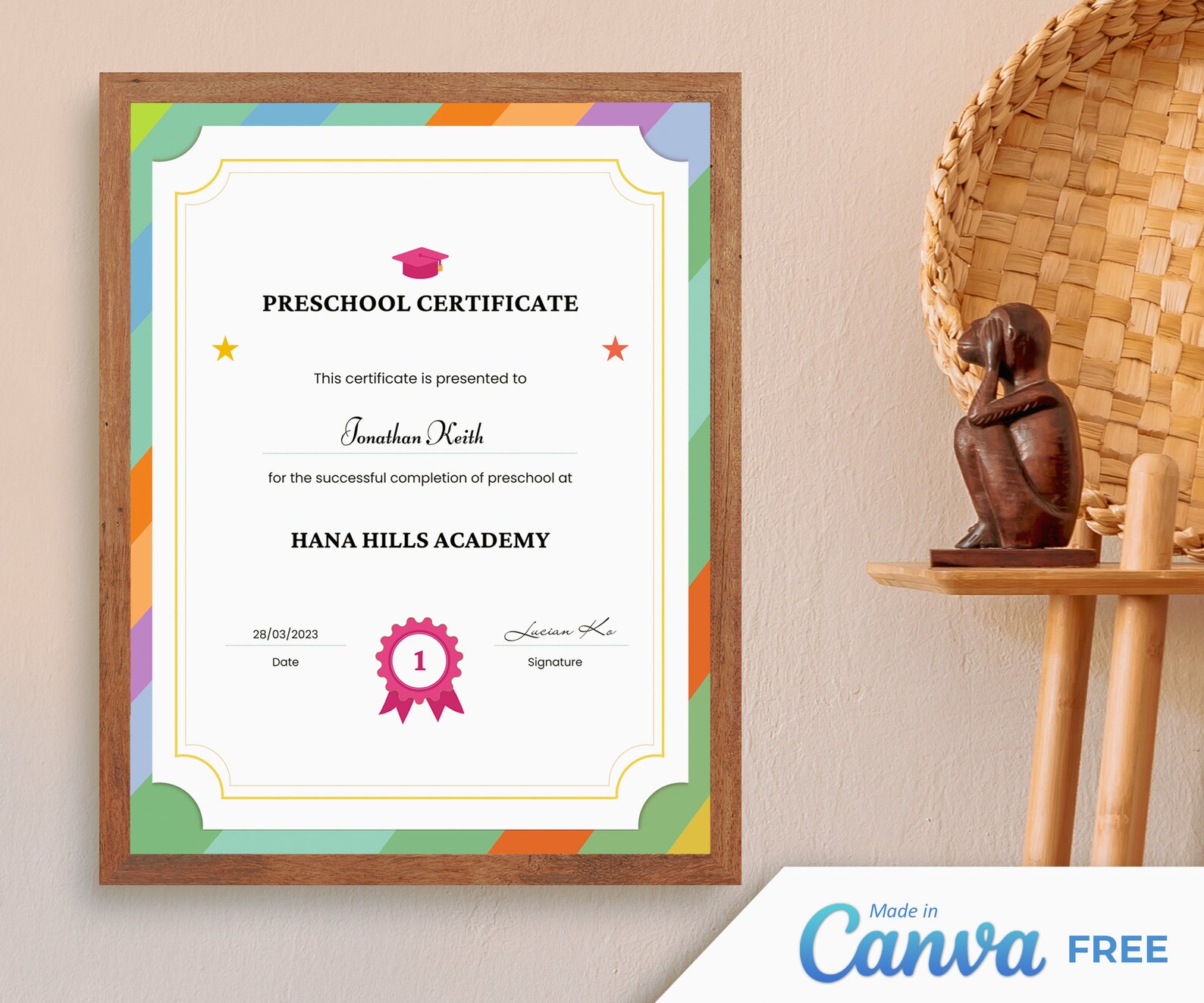 Editable Preschool Certificate, Printable 8.5x11 Customizable Preschool ...