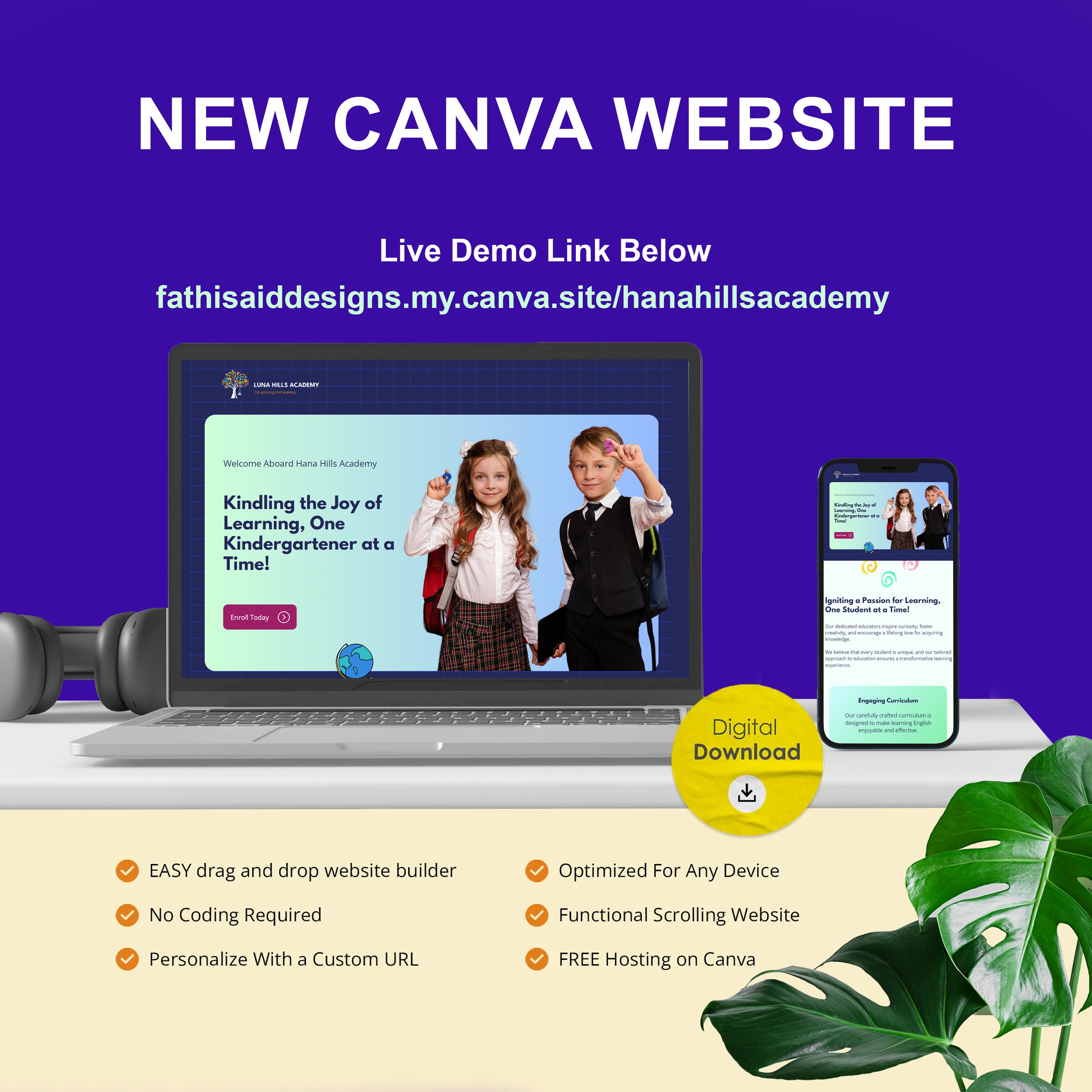 School Website Canva Template | Editable Template | Kids Template ...