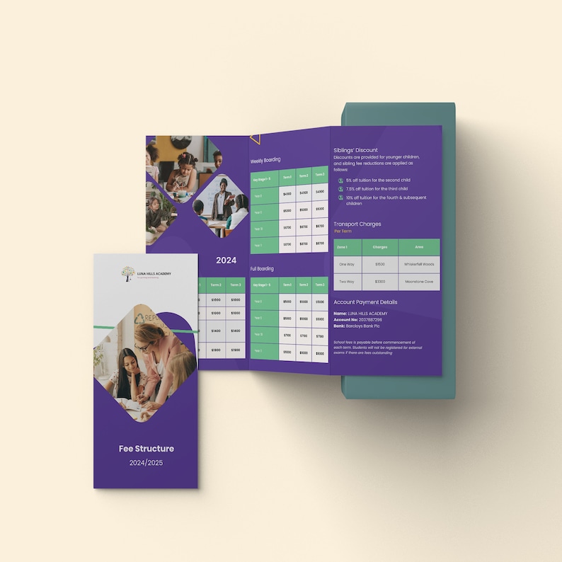 Editable Fee Structure Trifold Brochure Template | School Editable ...