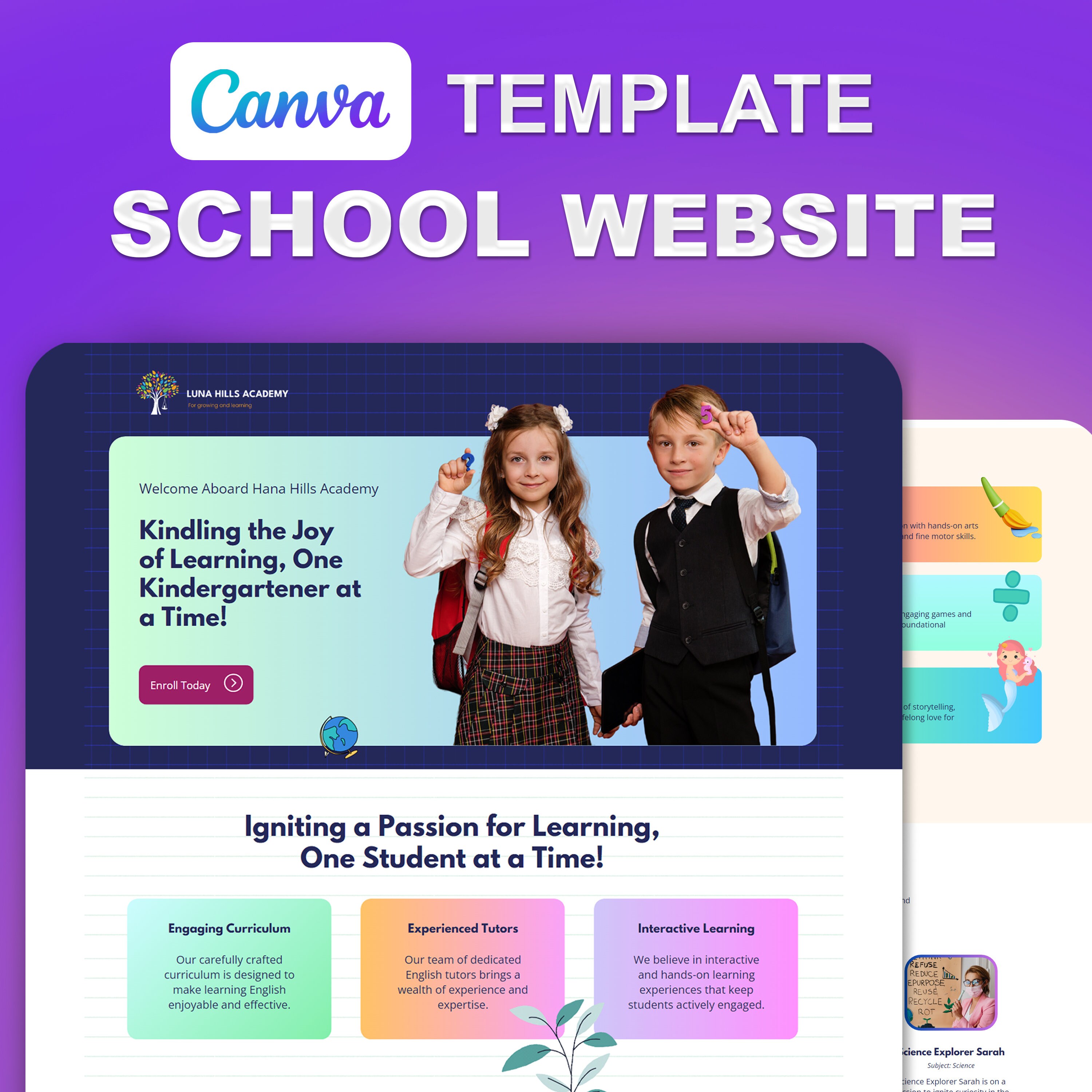 School Website Canva Template | Editable Template | Kids Template ...