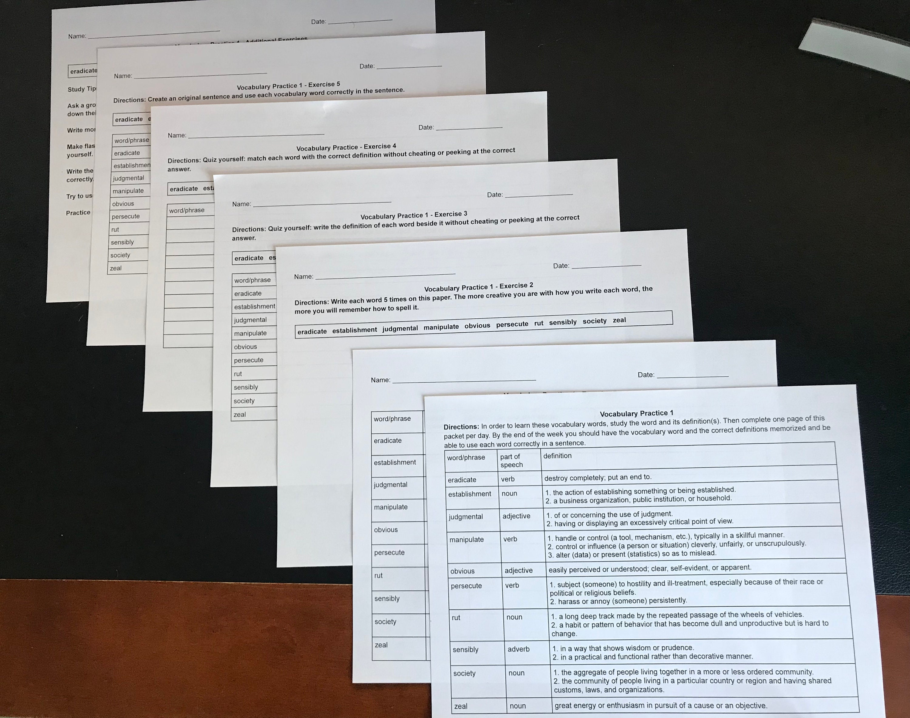 6TH GRADE VOCABULARY EXERCISES- Printable - Ela - Homeschool - Homework ...