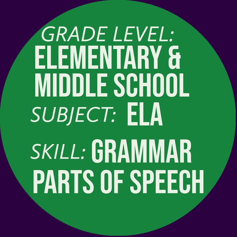 GRAMMAR WORKSHEET: Parts of Speech noun, Adverb, Verb Etc. Printable ...