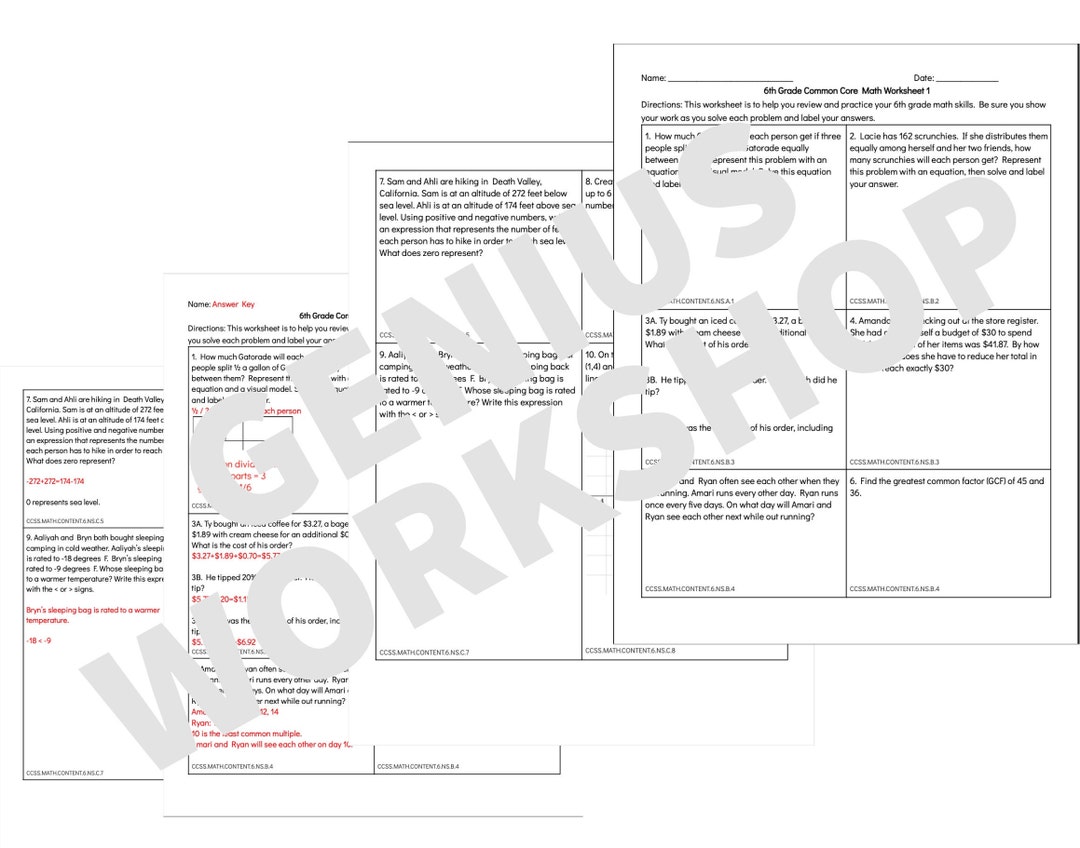 6TH GRADE MATH PRINTABLE Worksheet - Common Core - Homeschool - Word ...