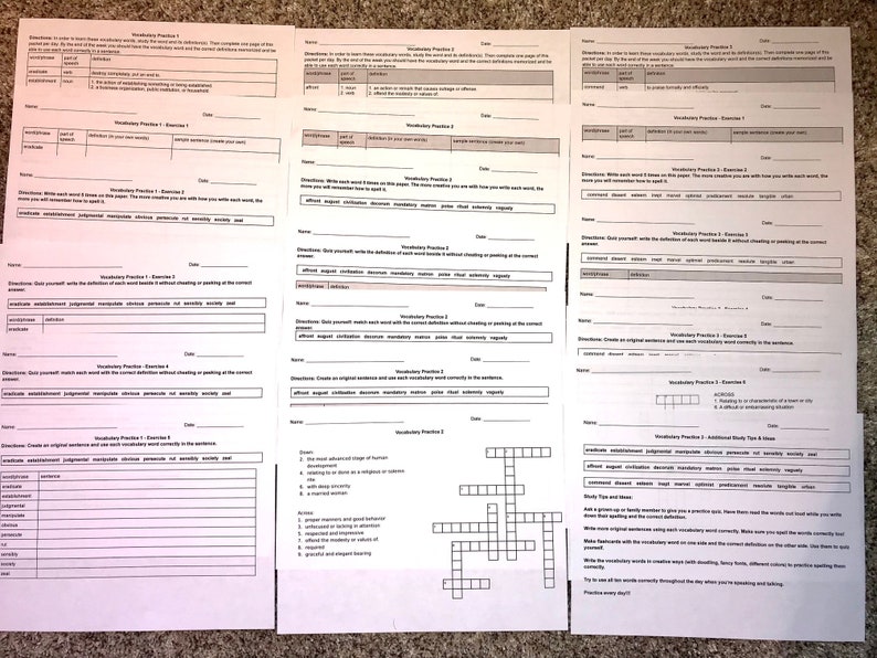 6TH GRADE VOCABULARY EXERCISES Value Pack - Printable - Ela ...