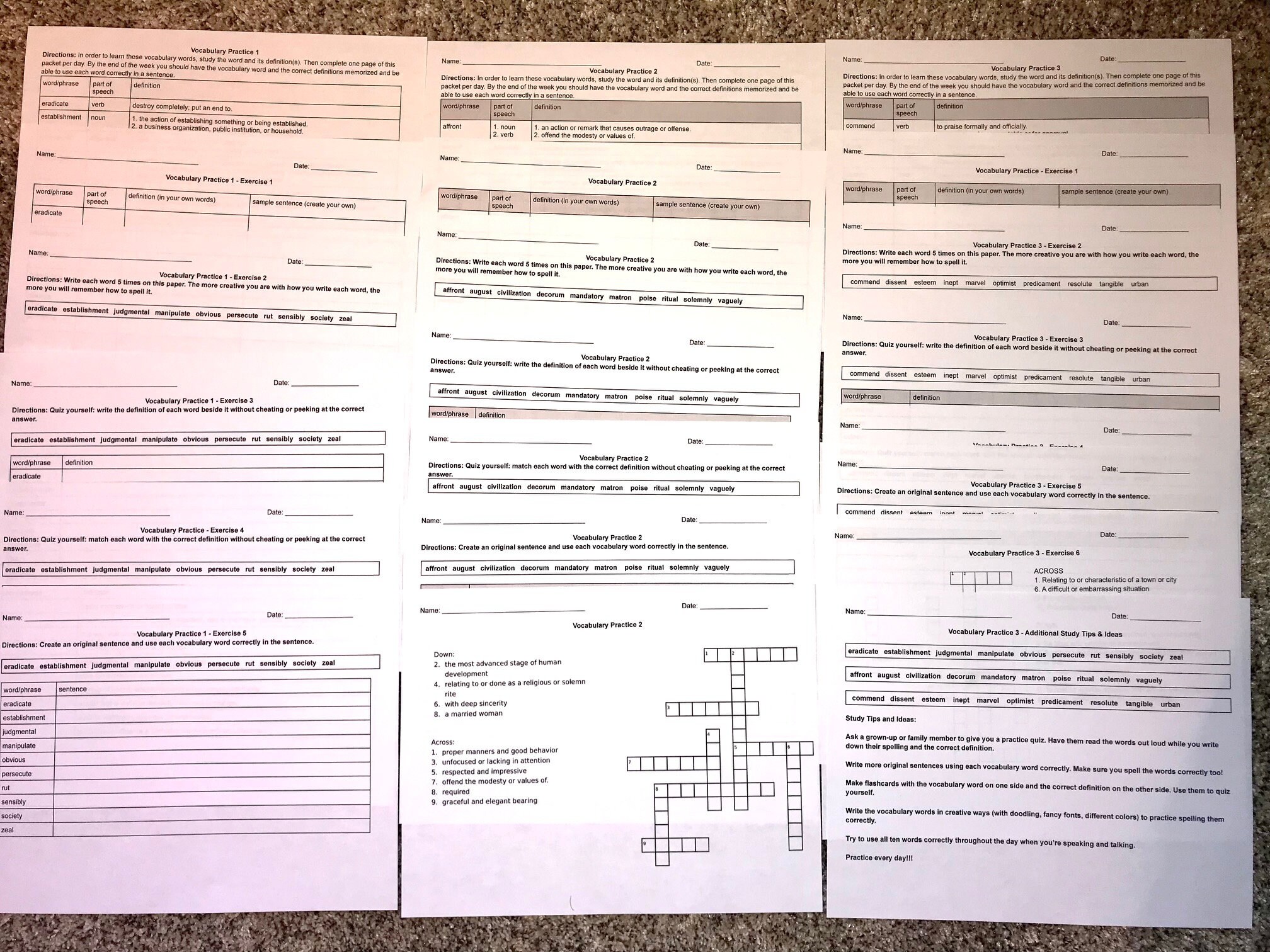 6TH GRADE VOCABULARY EXERCISES Value Pack - Printable - Ela ...