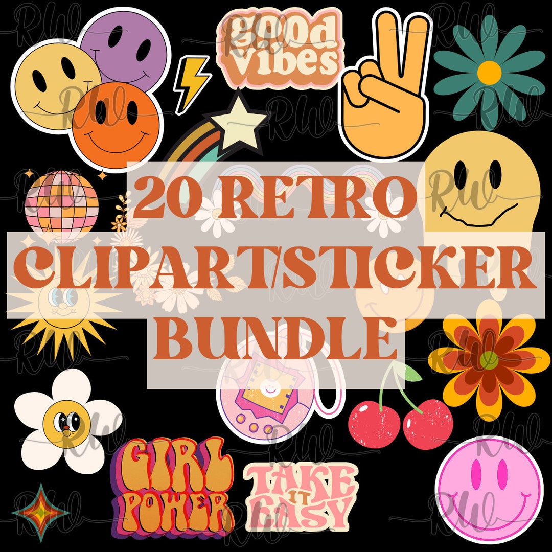 Retro Sticker Clipart Bundle of 20 - Etsy