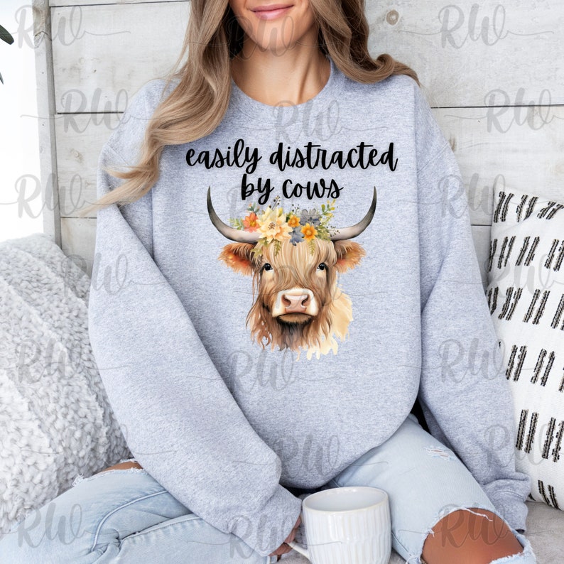 Easily Distracted by Cows Png Pretty Cow Floral Cow Cow With Flowers - Etsy