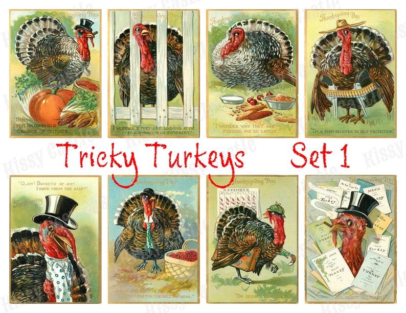 Set 1: Tricky Turkeys Digital Printable Collage Sheet - Etsy