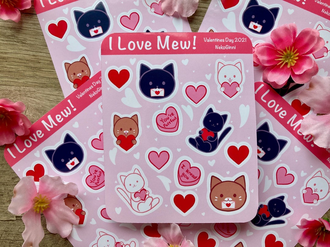 I Love Mew! Chibi Cats Valentine's Day Sticker Sheet - Etsy