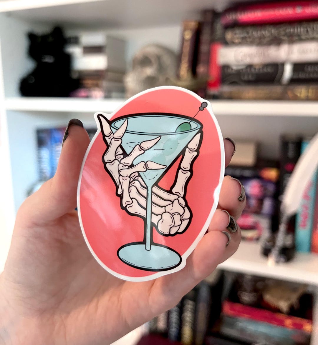 Skeleton Hand Martini Sticker – Spooky Cocktail Vibes on Orange ...