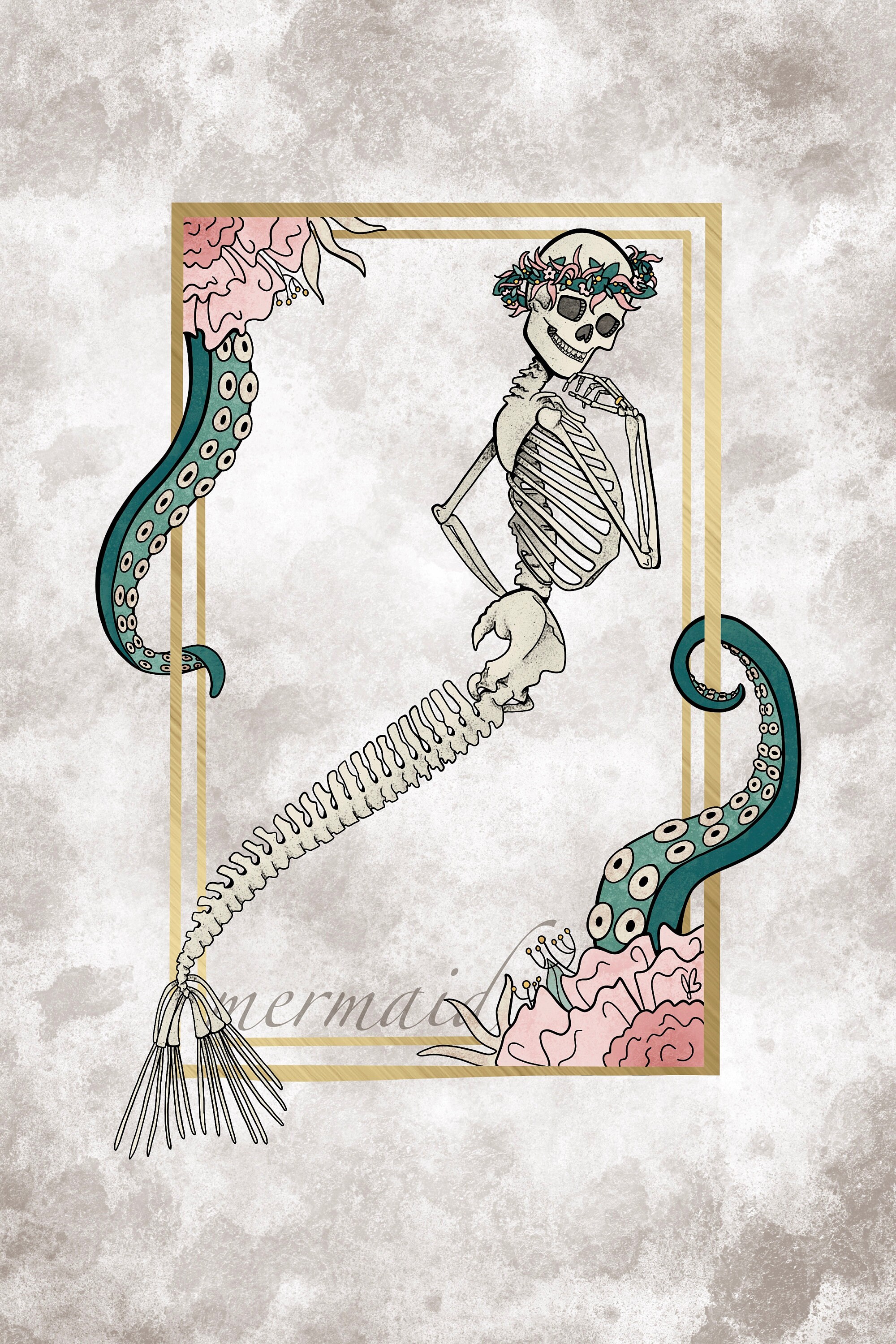 Skeleton Mermaid Art Print - Etsy