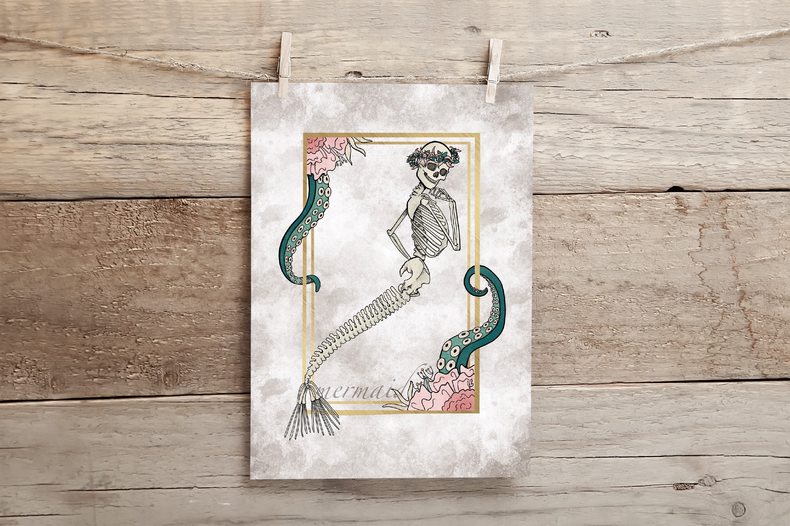 Skeleton Mermaid Art Print - Etsy
