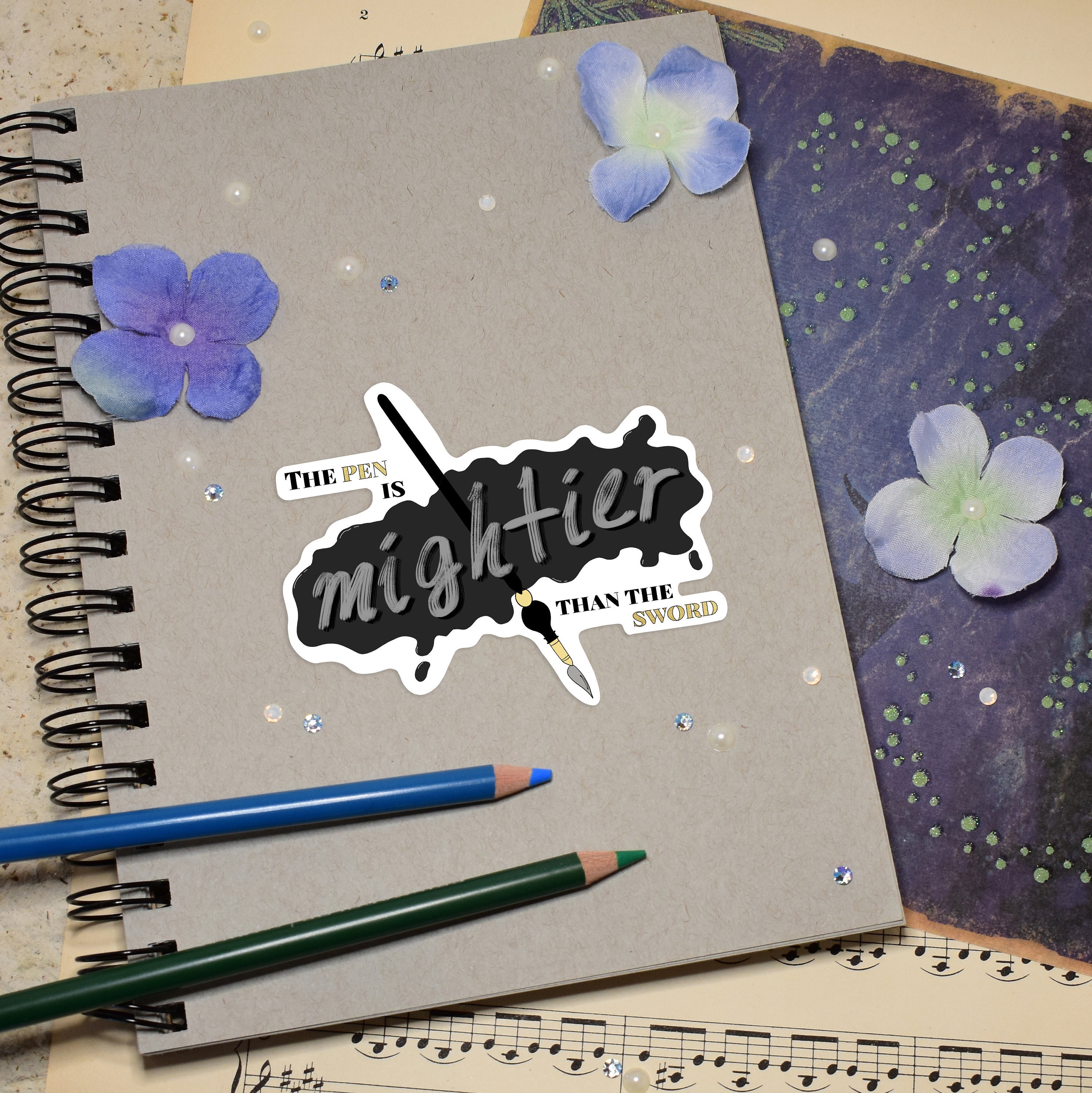 The Pen is Mightier Than the Sword Single Sticker Waterproof | Etsy