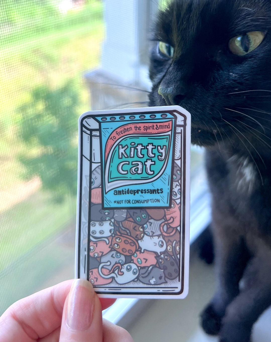 Kitty Cat Antidepressants Sticker – Funny Mental Health Vinyl Decal ...