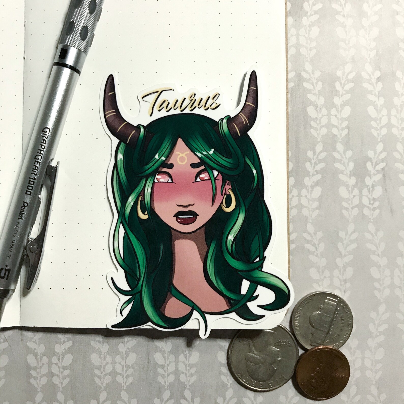 Taurus Zodiac Woman in Green and Gold Single Sticker - Etsy
