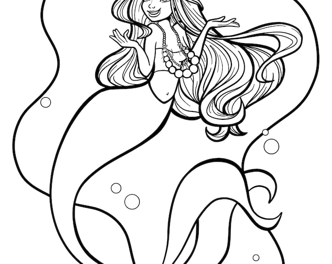 Fun Mermaid Printable Coloring Page - Etsy