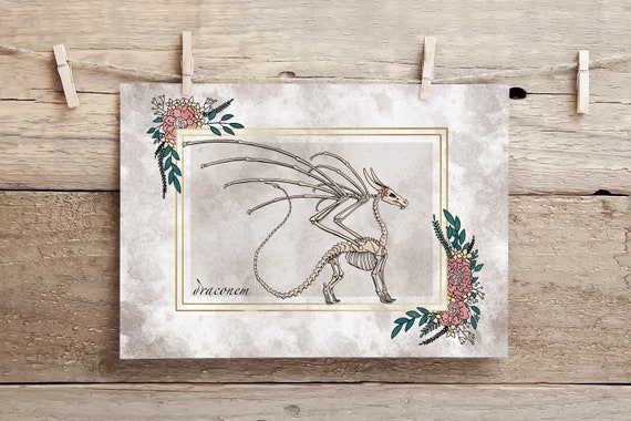 Dragon Skeleton Art Print - Etsy