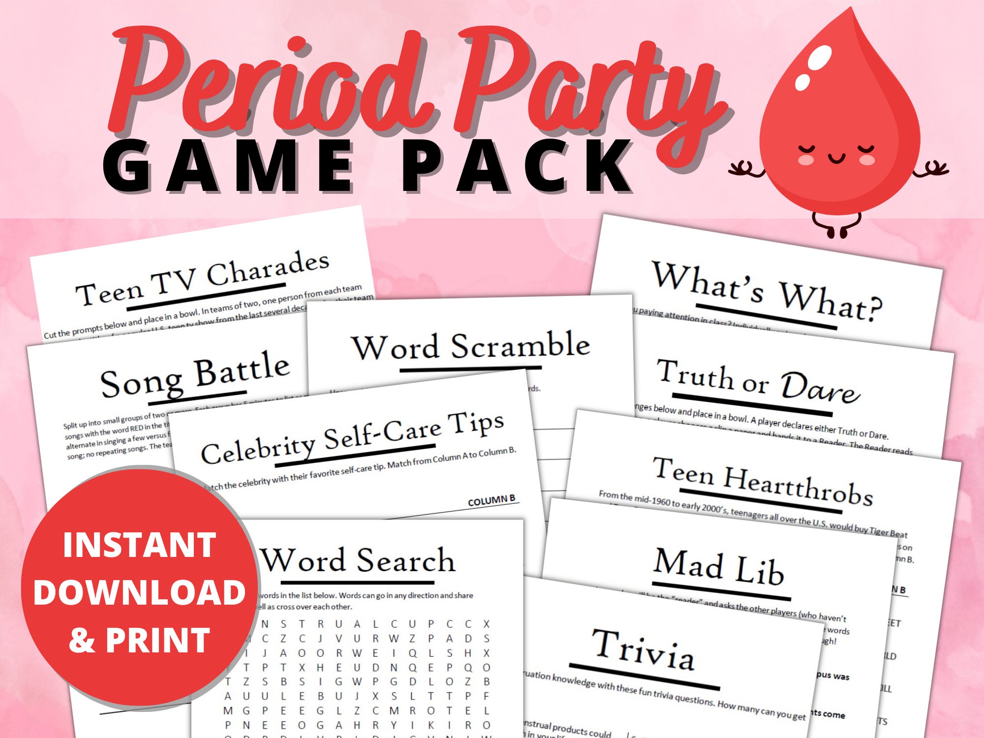 Period Party Game Pack Period Celebration New Moon Games INSTANT ...