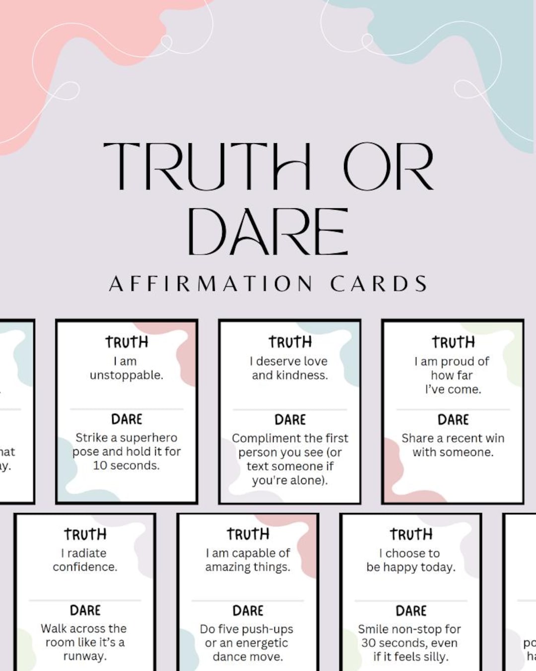Truth or Dare Affirmation Cards – Fun Group Activity for Girls' Nights ...
