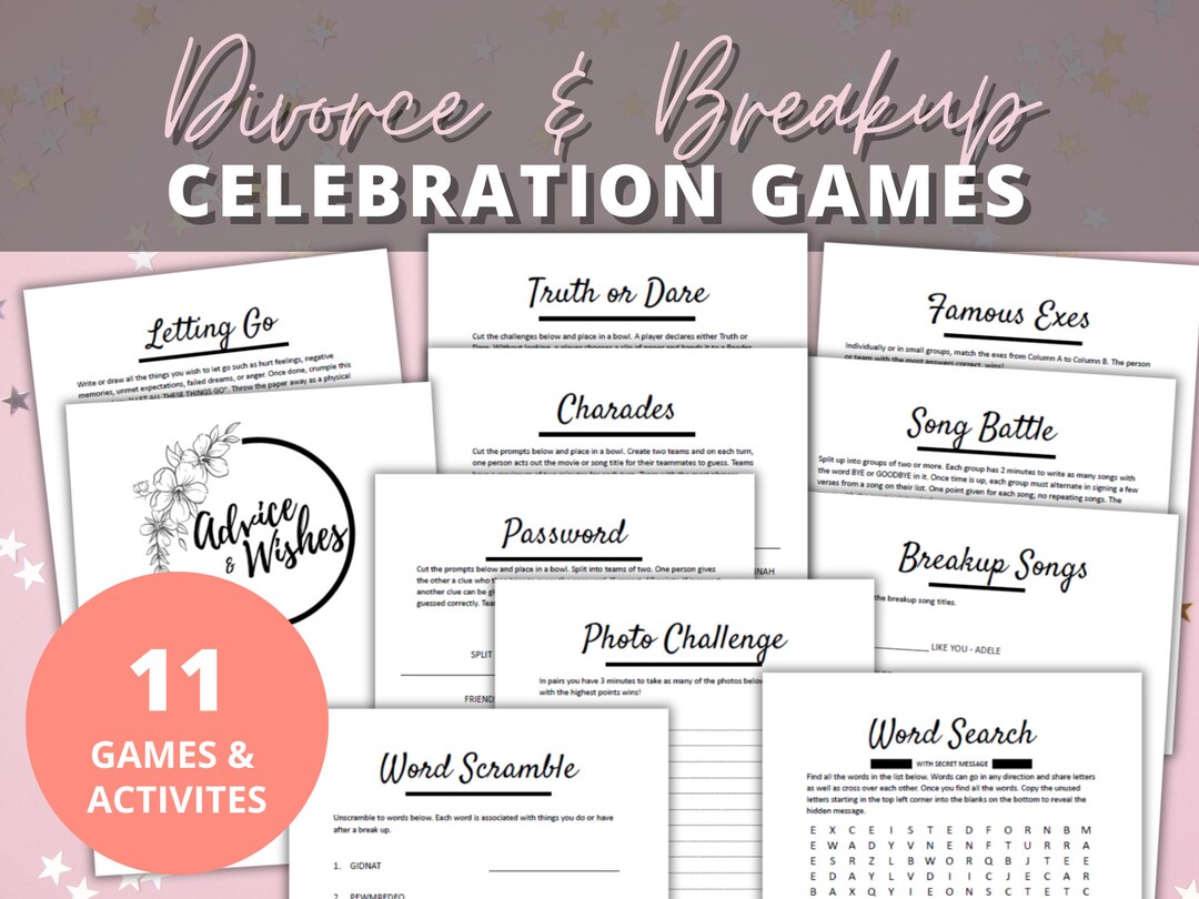 Divorce Party Games Printable Breakup Party Games Divorce Celebration ...