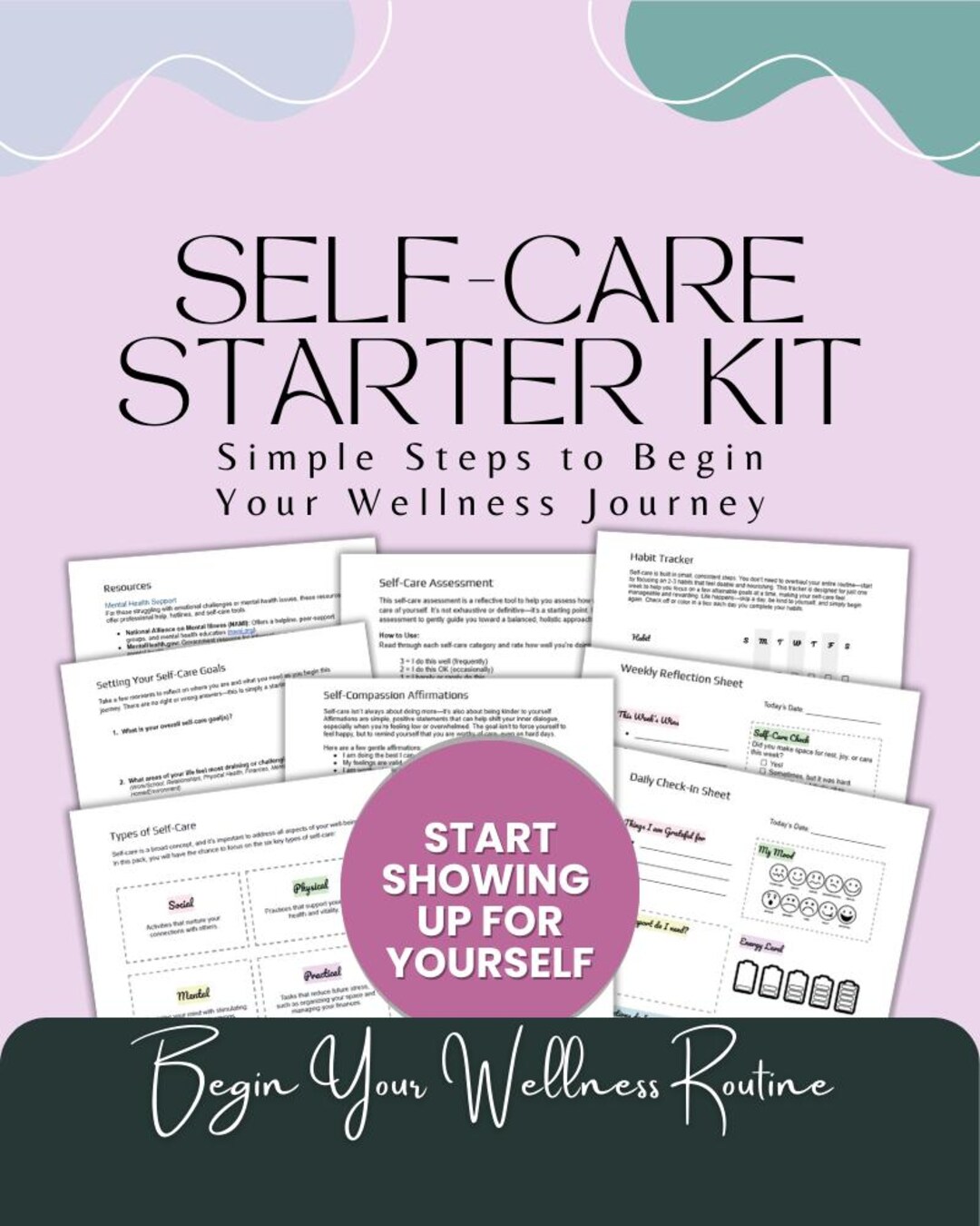 Self Care Starter Kit | Printable Mental Health & Wellness Planner ...