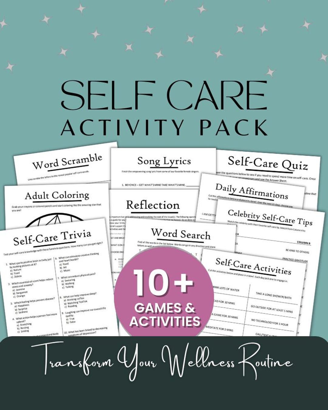 Self Care Activity Pack | Self Care Trivia | Self Care Bingo ...
