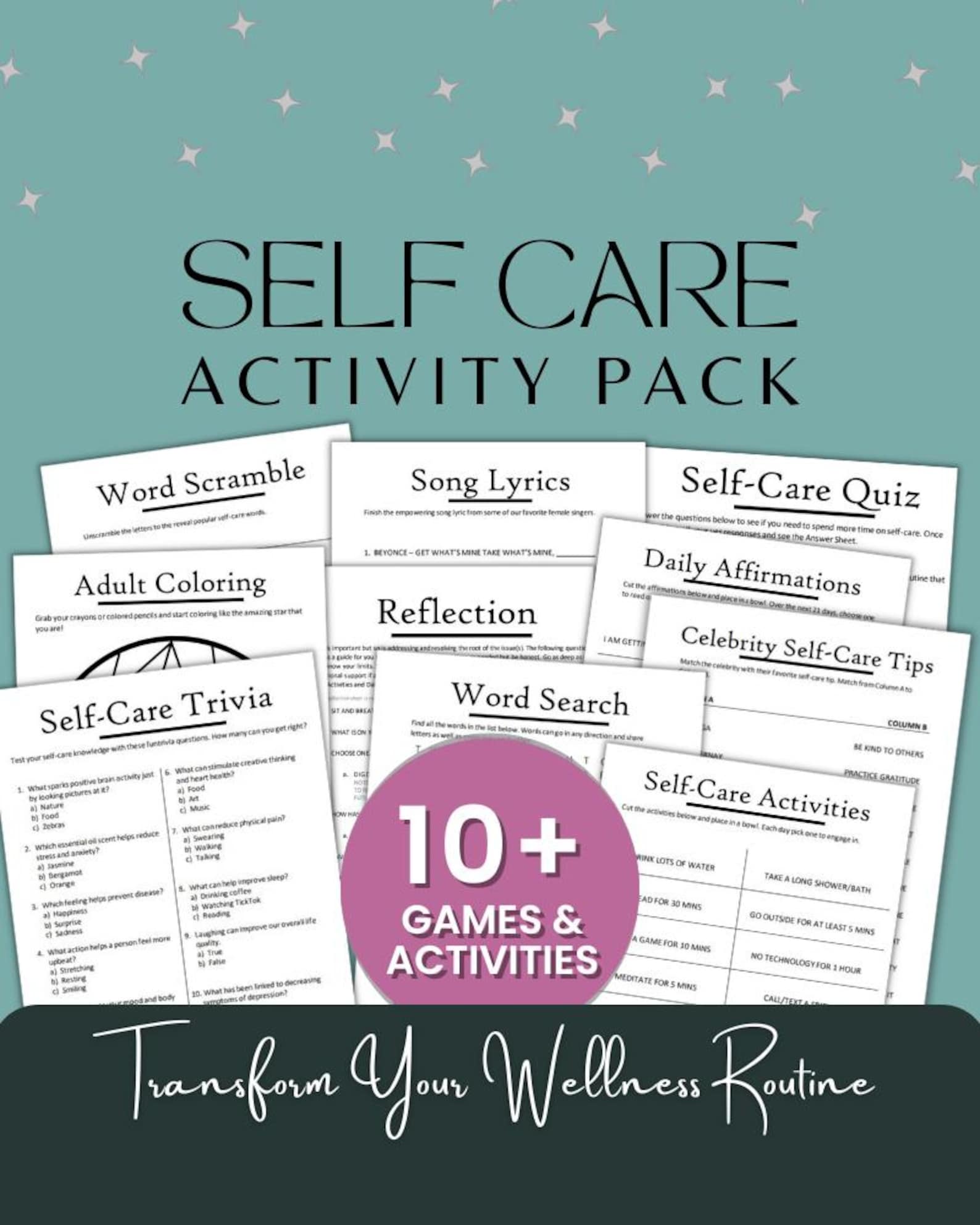 Self Care Activity Pack | Self Care Trivia | Self Care Bingo ...