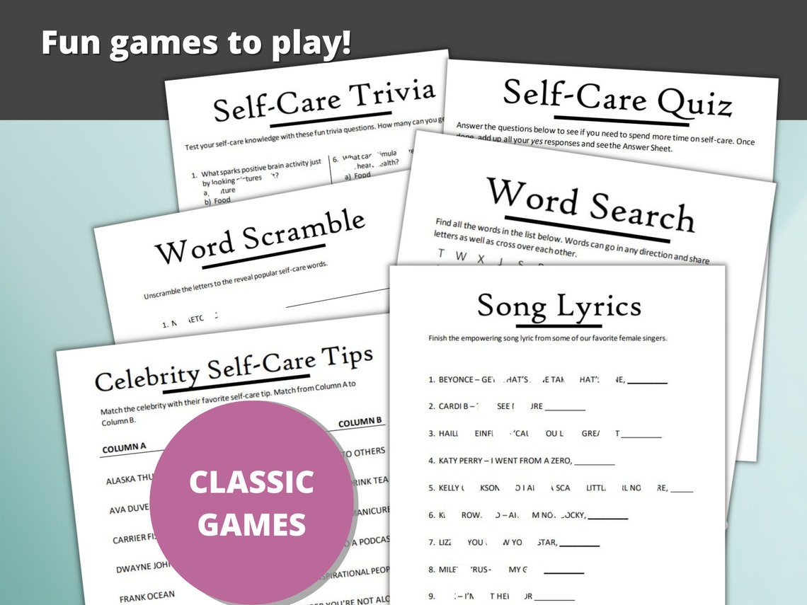 Self Care Activity Pack Self Care Trivia Game Bundle - Etsy