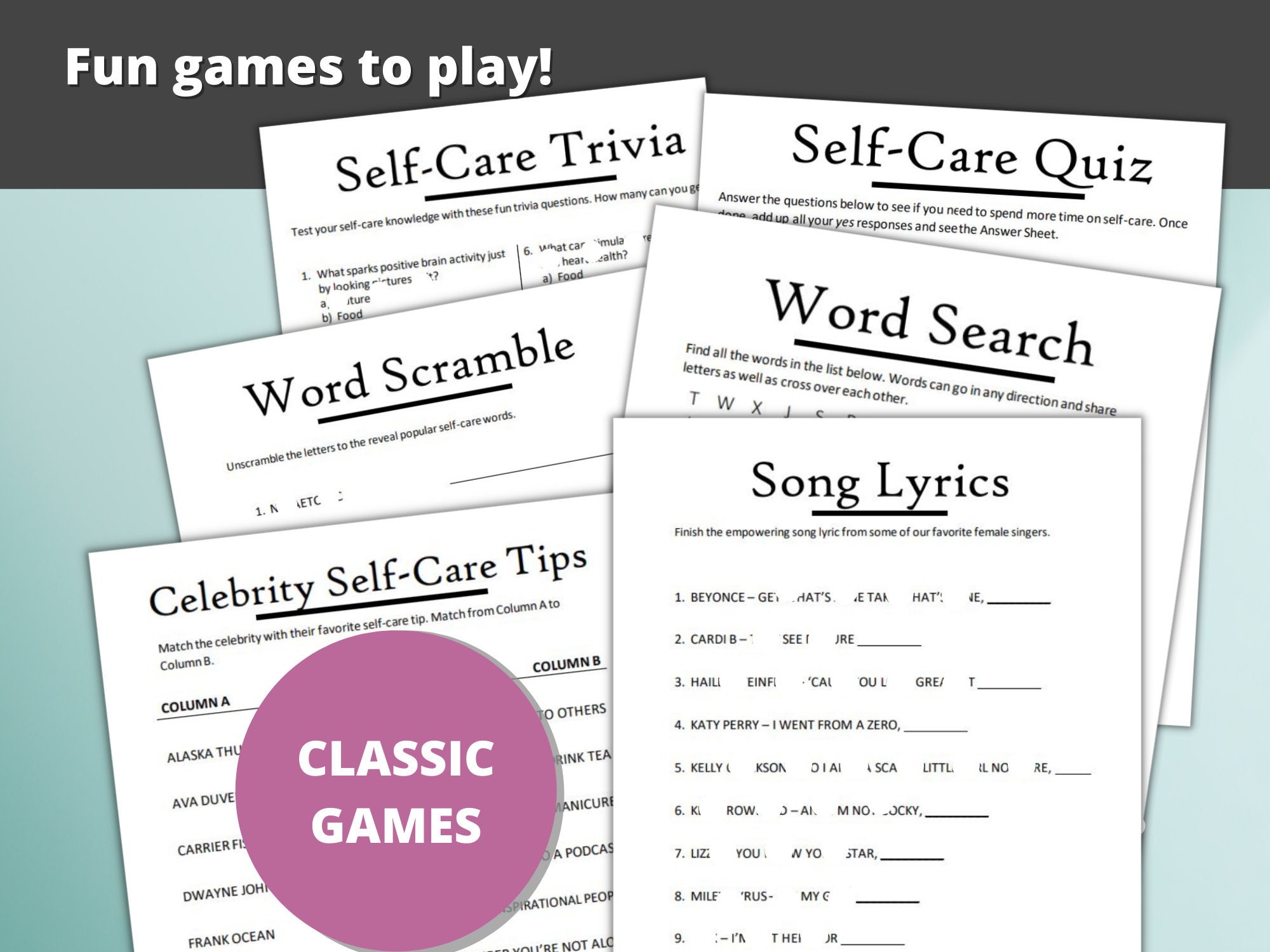 Self Care Activity Pack Self Care Trivia Game Bundle | Etsy