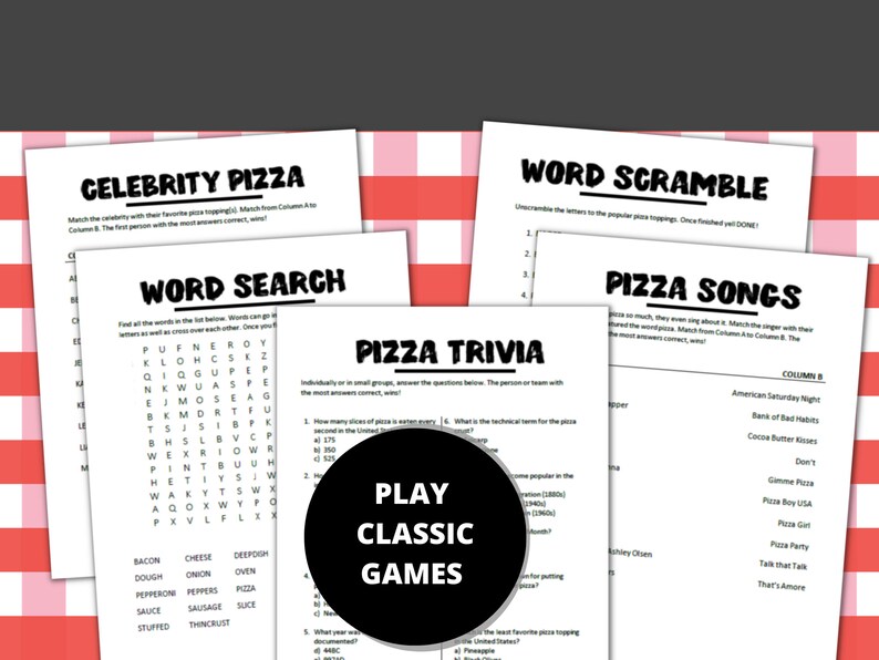 Pizza Party Games | Printable Games for Family Nights, Birthday Parties ...