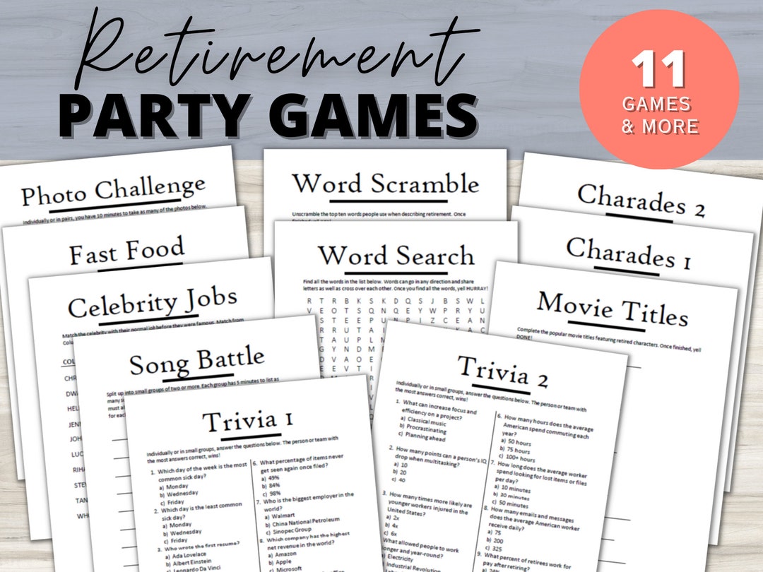 Retirement Party Games Printable Retirement Games Work - Etsy