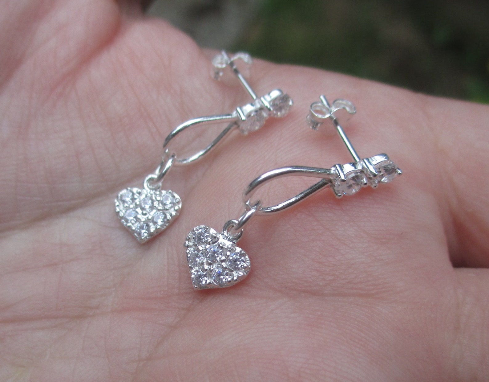 Sterling Silver Cubic Zirconia Heart Dangle Earrings - Etsy