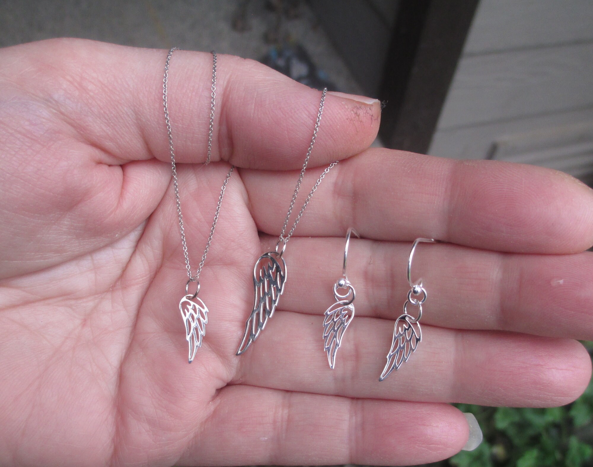 Sterling Angel Wing Necklace or Earrings - Etsy