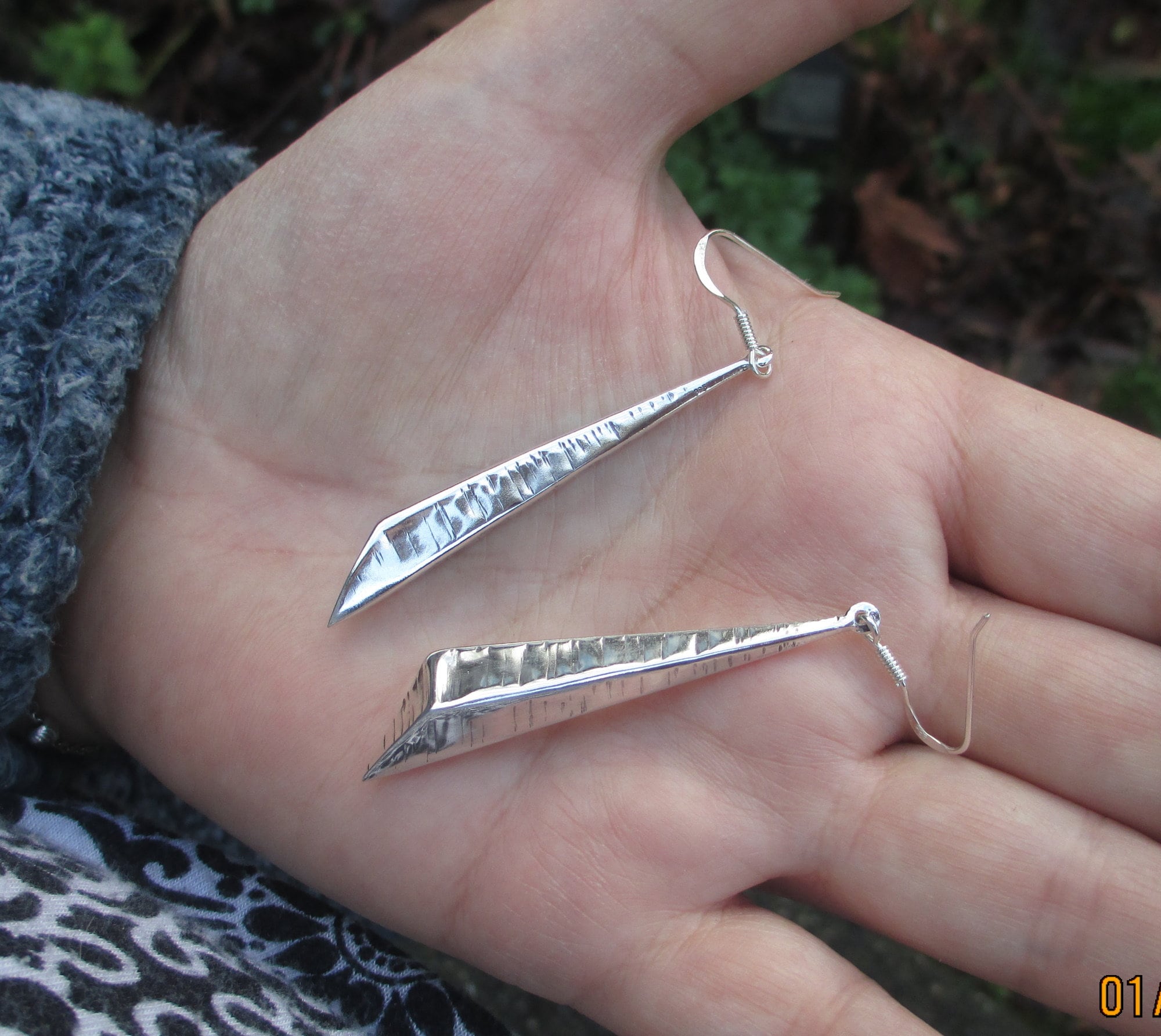 Sterling Silver Long Triangle Spiked Dangle Earrings | Etsy