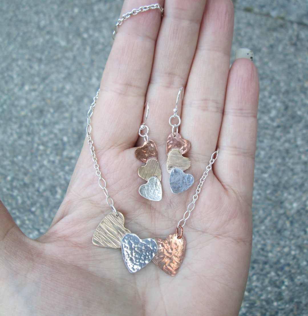 Stacked Heart Earrings or Necklace-sterling, Gold Filled and Copper - Etsy