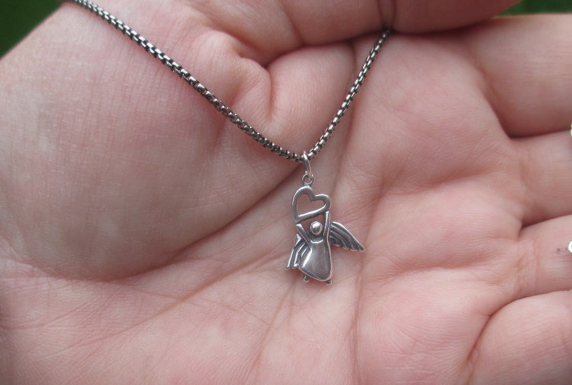 Sterling Silver Praying Angel or Angel with Heart Necklace or | Etsy