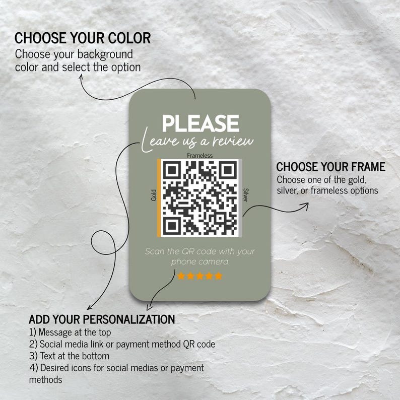 Custom Acrylic Mini QR Code Social Sign: Gold/silver Frame, 32 Colors ...