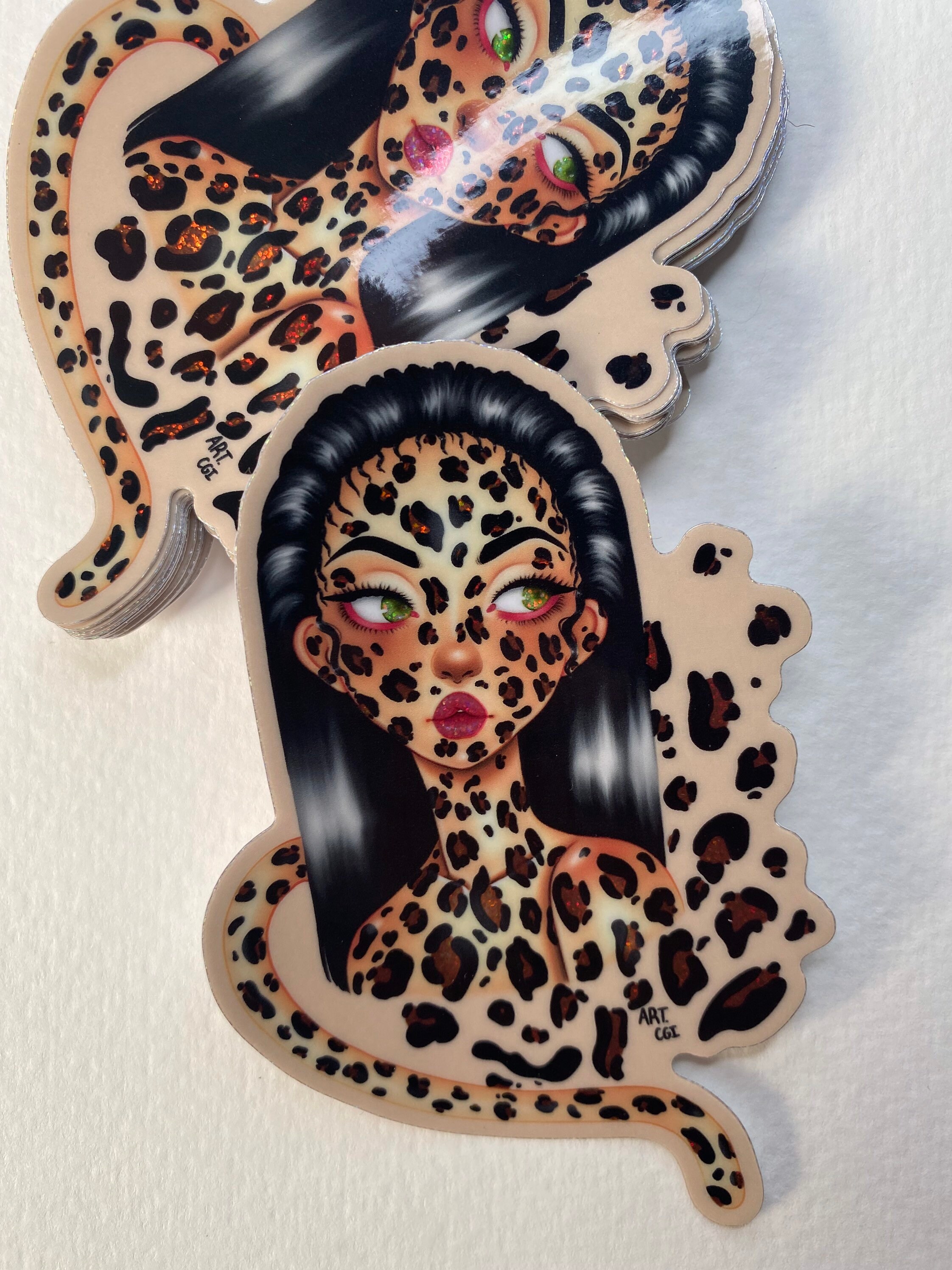 Cheetah Girl | Vinyl Glitter Halo-graphic Sticker - Etsy