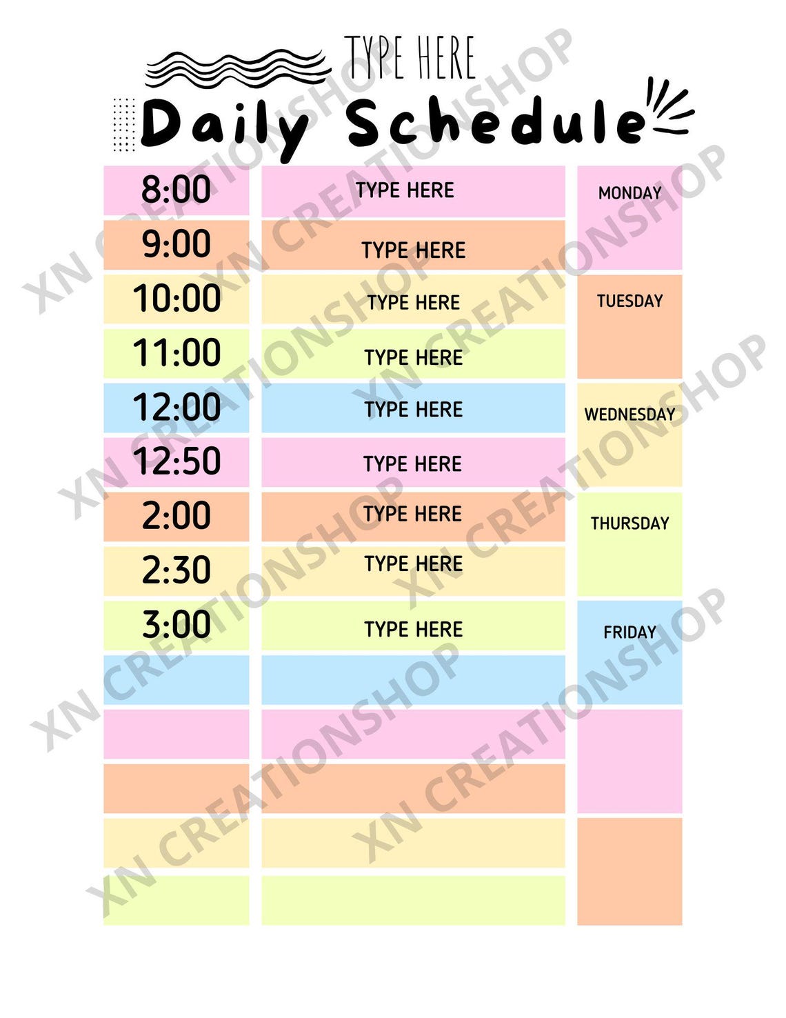 Editable Daily Schedule, Digital Download PDF - Etsy