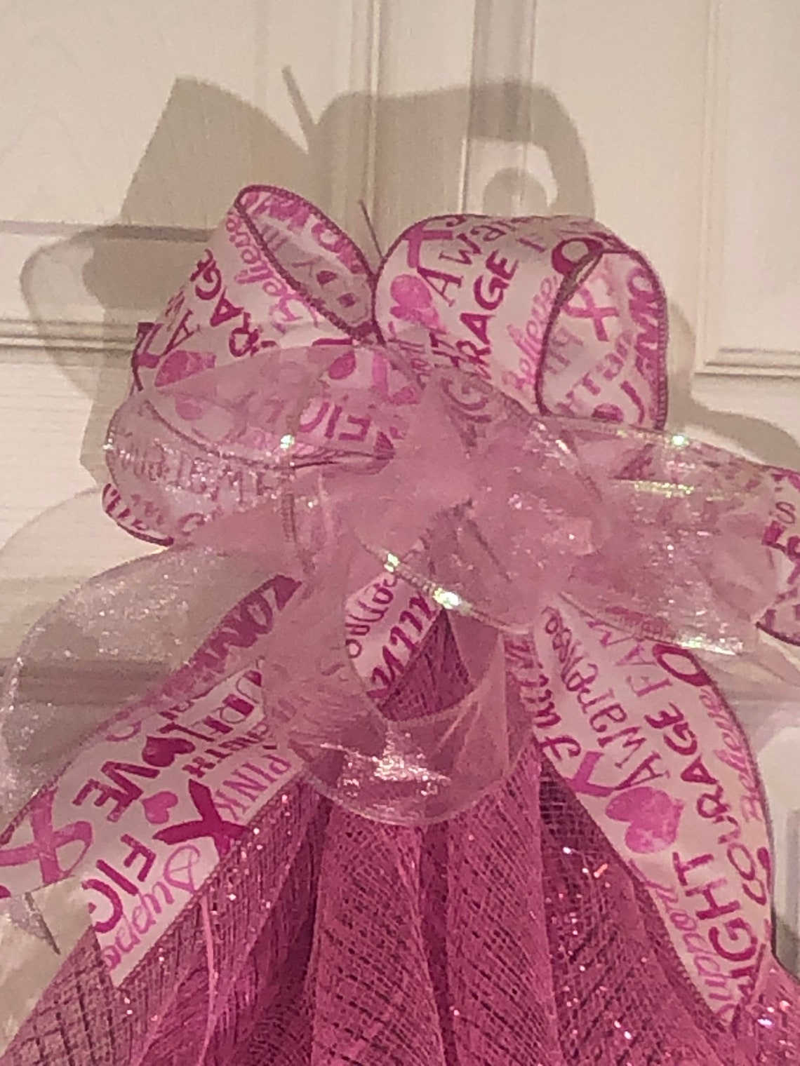 Breast Cancer Awareness Christmas Tree Wreath, Pink Ribbon Decor - Etsy