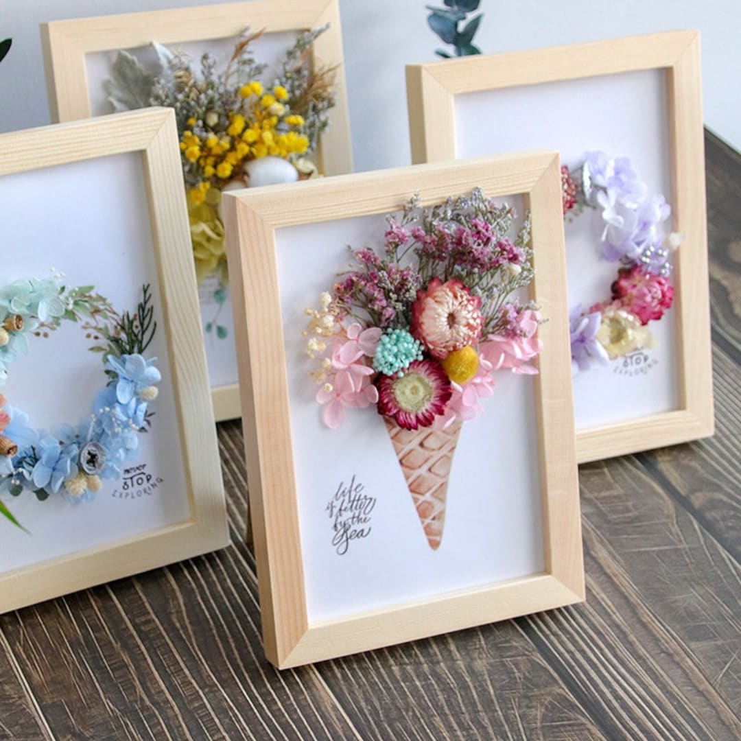 Handmade 3D Dried Flower Photo Frame, DIY Photo Frame, Sticker Material ...