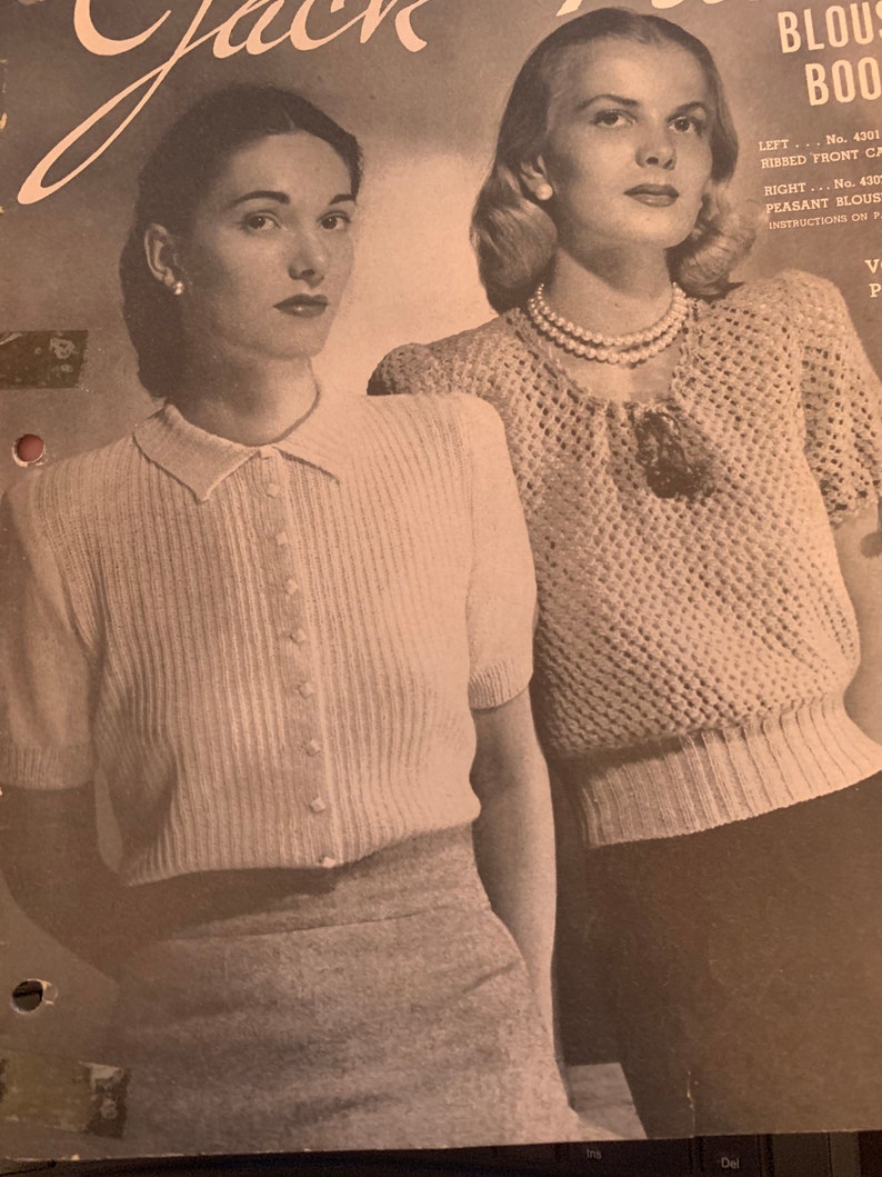 Vintage 1940's Knitting Patterns for 2 Short Sleeved Sweaters - Etsy