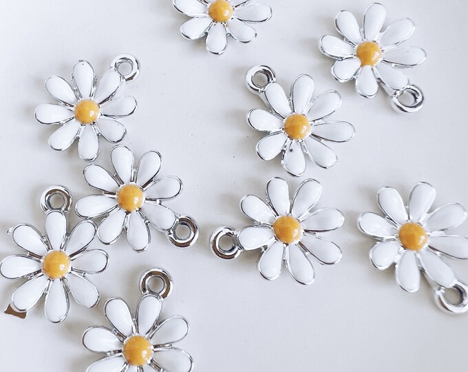 White Daisy Charm, Charm, Charms, Silver, White, Necklace, Bracelet ...