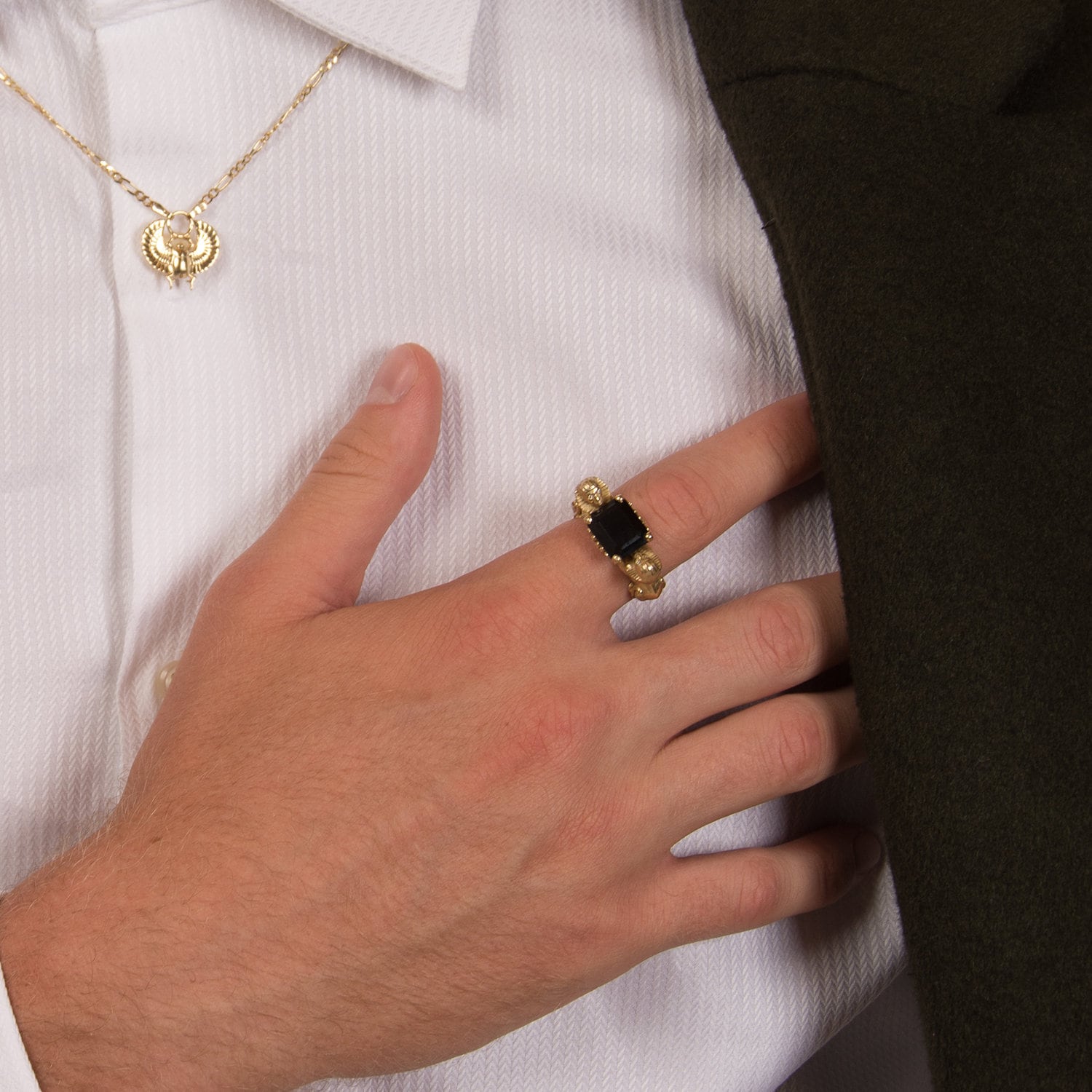 Sphinx Ring, 14k Gold Sphinx Ring With Black Spinel and Diamonds - Etsy